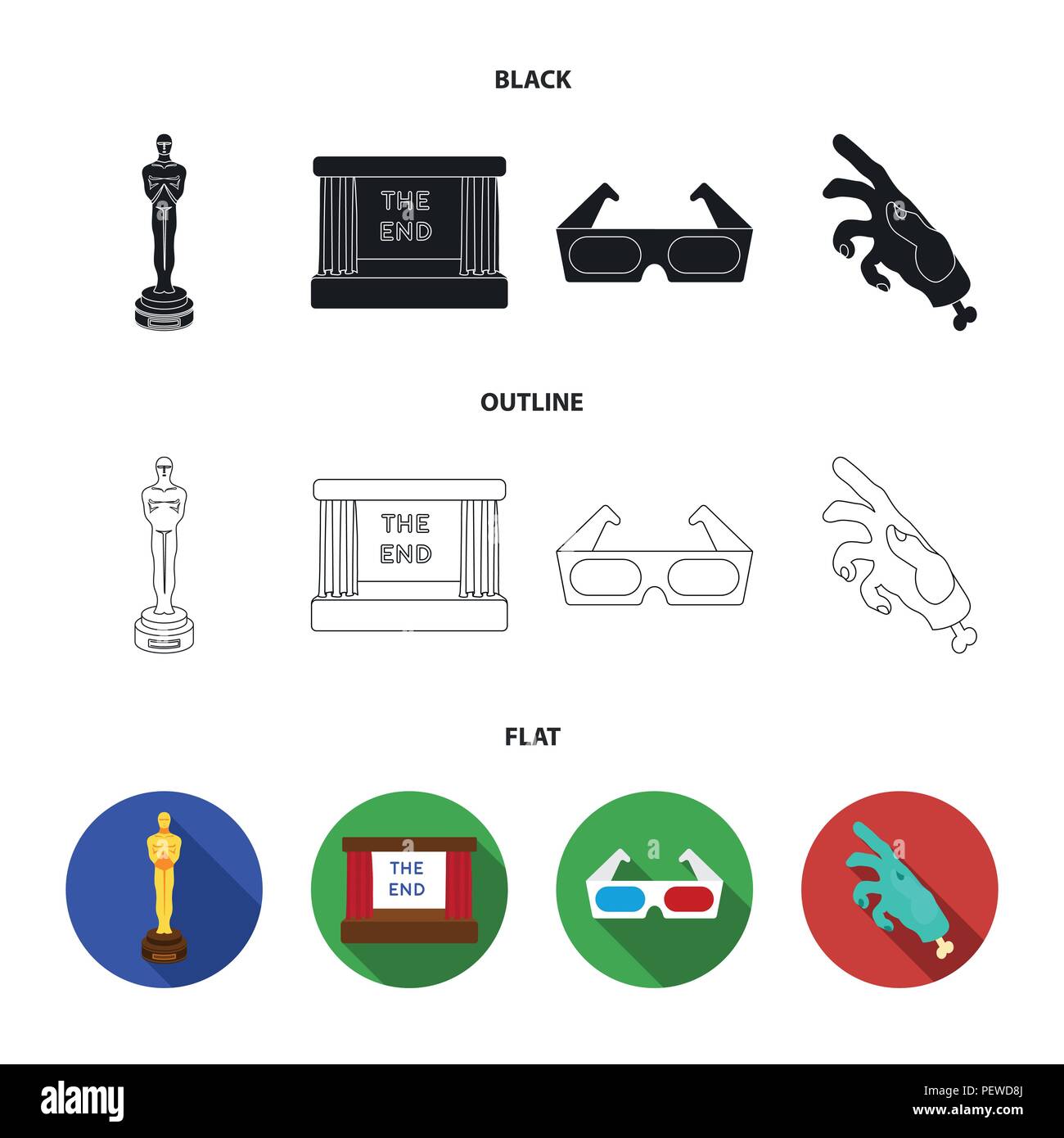 Award Oscar, movie screen, 3D glasses. Films and film set collection ...