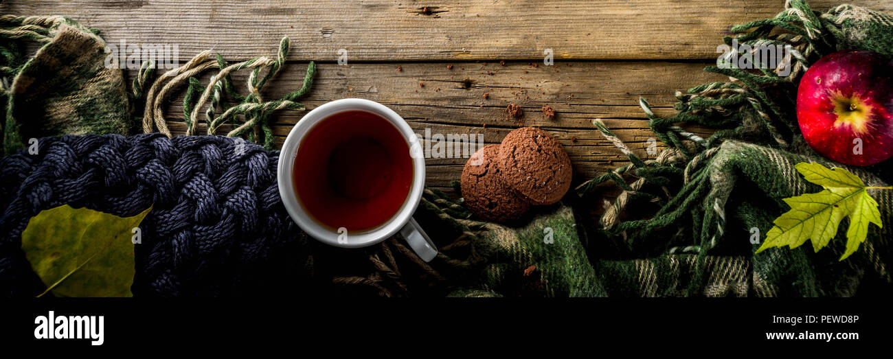 Autumn theme background, old wooden vintage planks boards, with plaid ...
