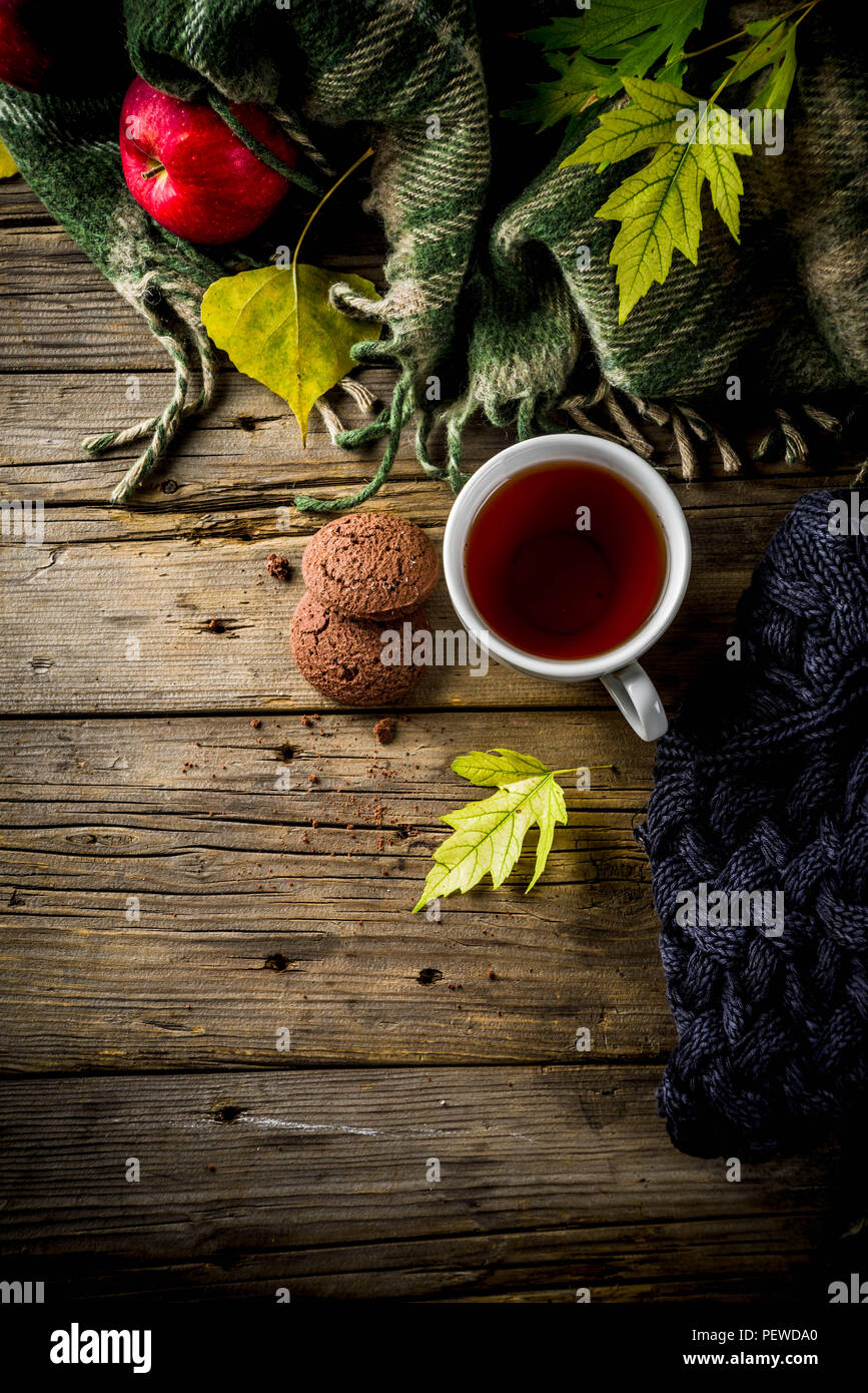 Autumn theme background, old wooden vintage planks boards, with plaid ...