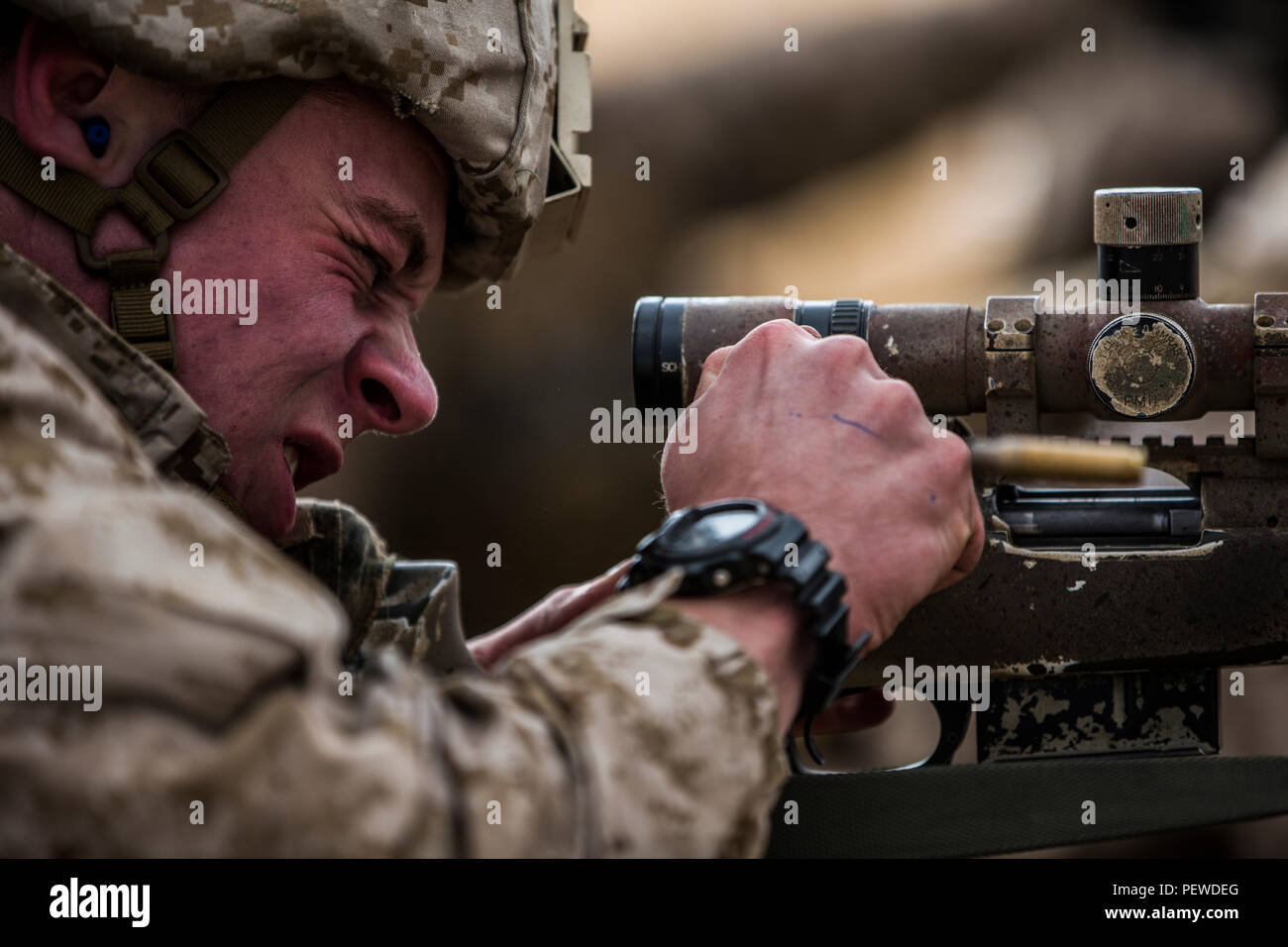 U.S. Marine Corps Cpl. Ted Perciballi, scout sniper, with 1st Battalion, 3rd Marine Regiment (1/ ...