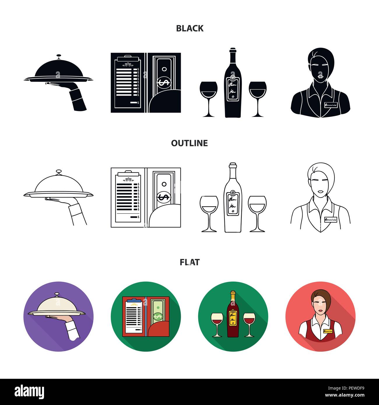 A tray with a cloth, check and cash, a bottle of wine and glasses, a ...