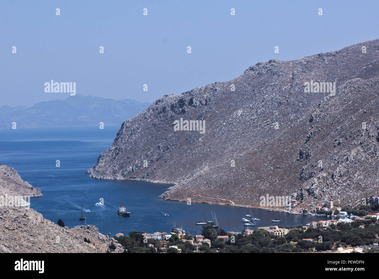 Greece, the island of Symi. The view from the main town to the ...
