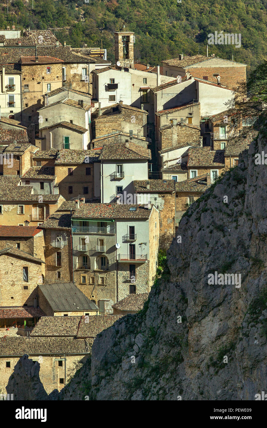 Top view of the ancient medieval village of Anversa degli Abruzzi ...