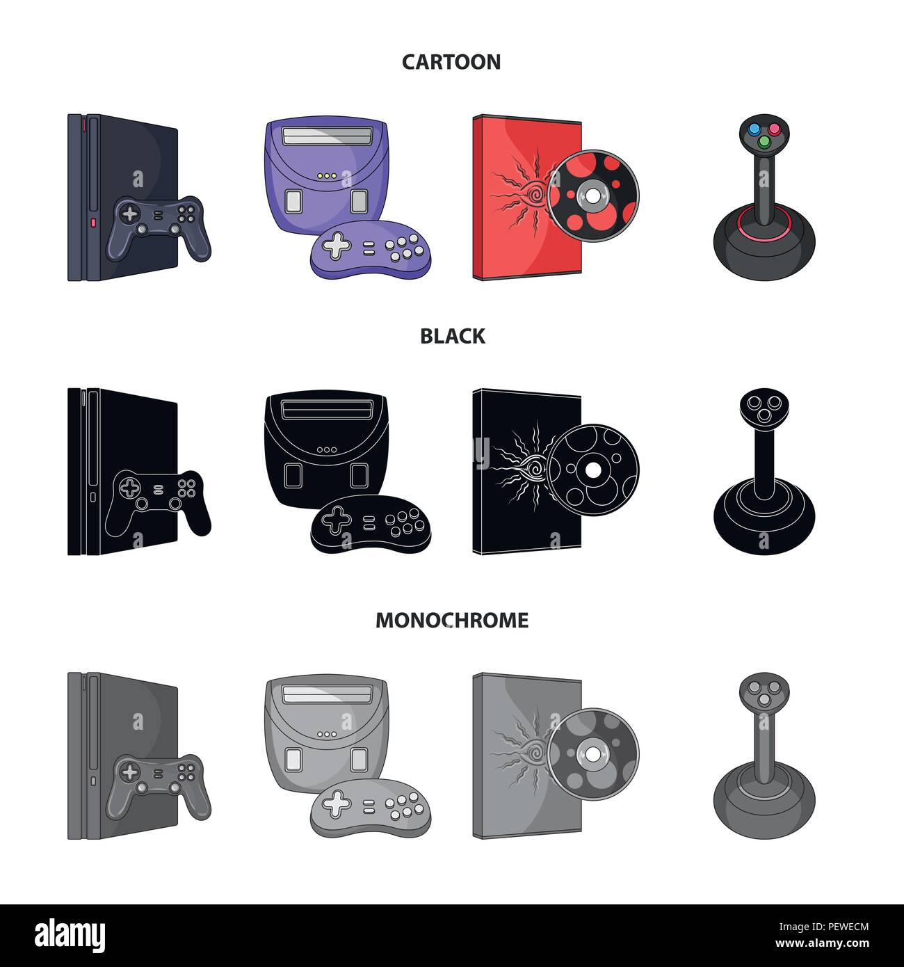 Game console, joystick and disc cartoon,black,monochrome icons in set collection for design.Game ...