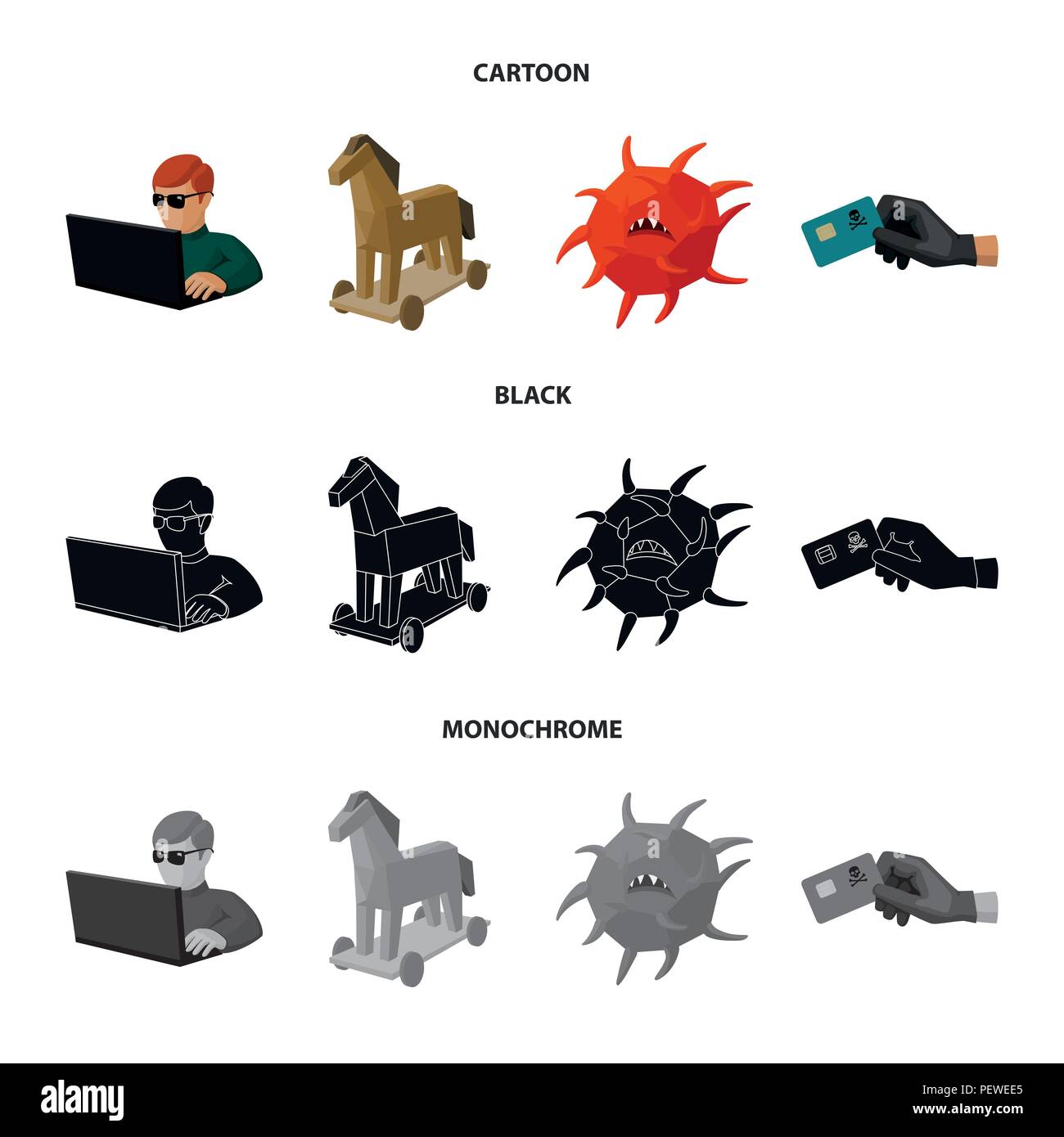 Hacker, hacking, system, internet .Hackers and hacking set collection icons in cartoon,black ...