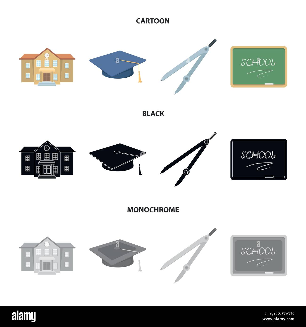 School building, college with windows, a master or applicant hat ...