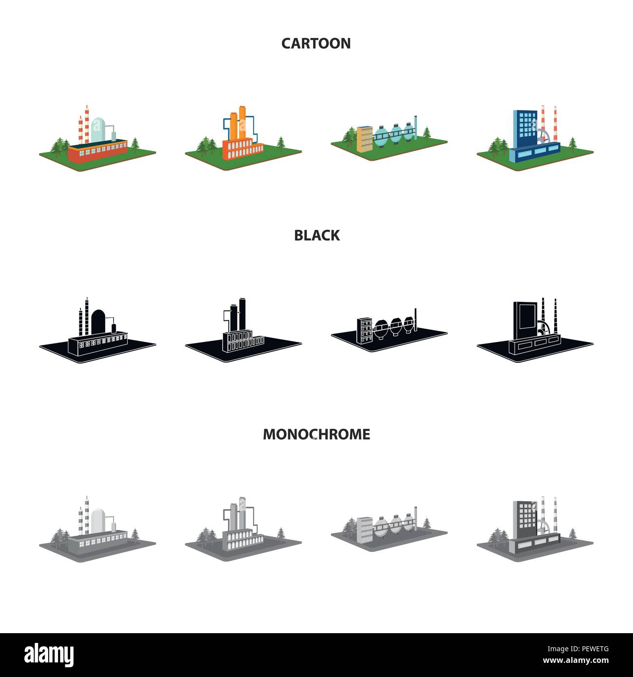 Processing factory,metallurgical plant. Factory and industry set ...