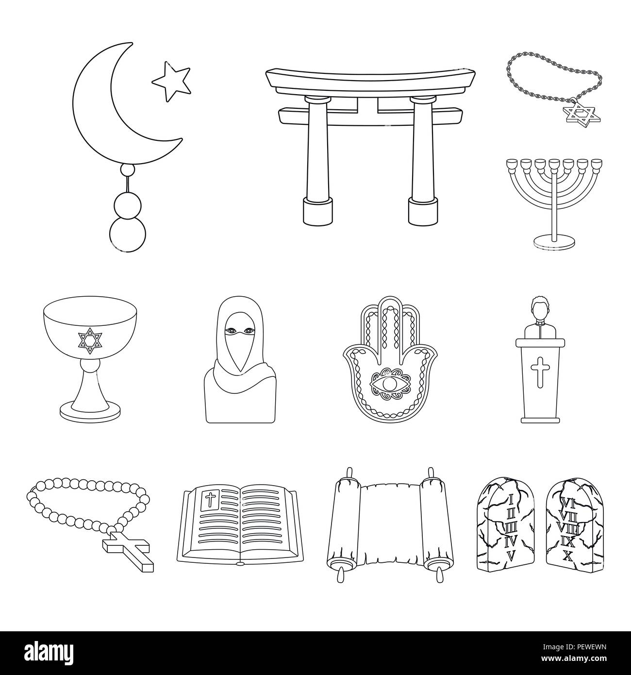 Religion and belief outline icons in set collection for design ...
