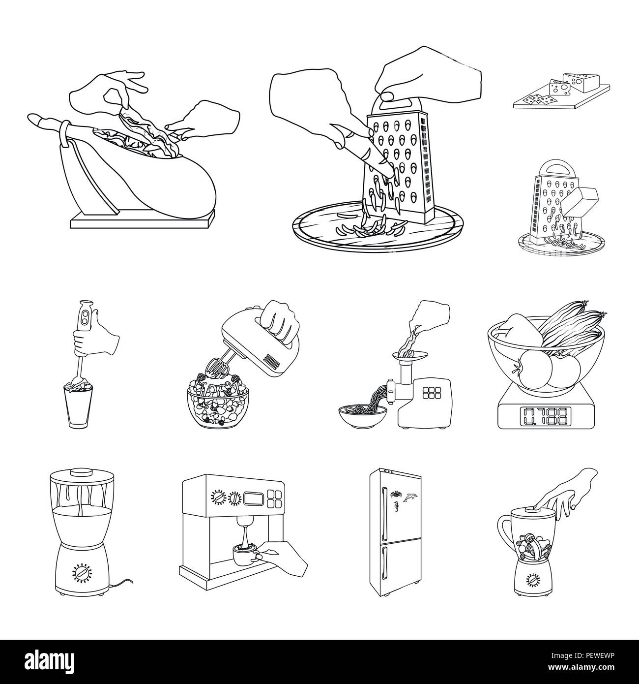 Cooking food outline icons in set collection for design. Kitchen ...