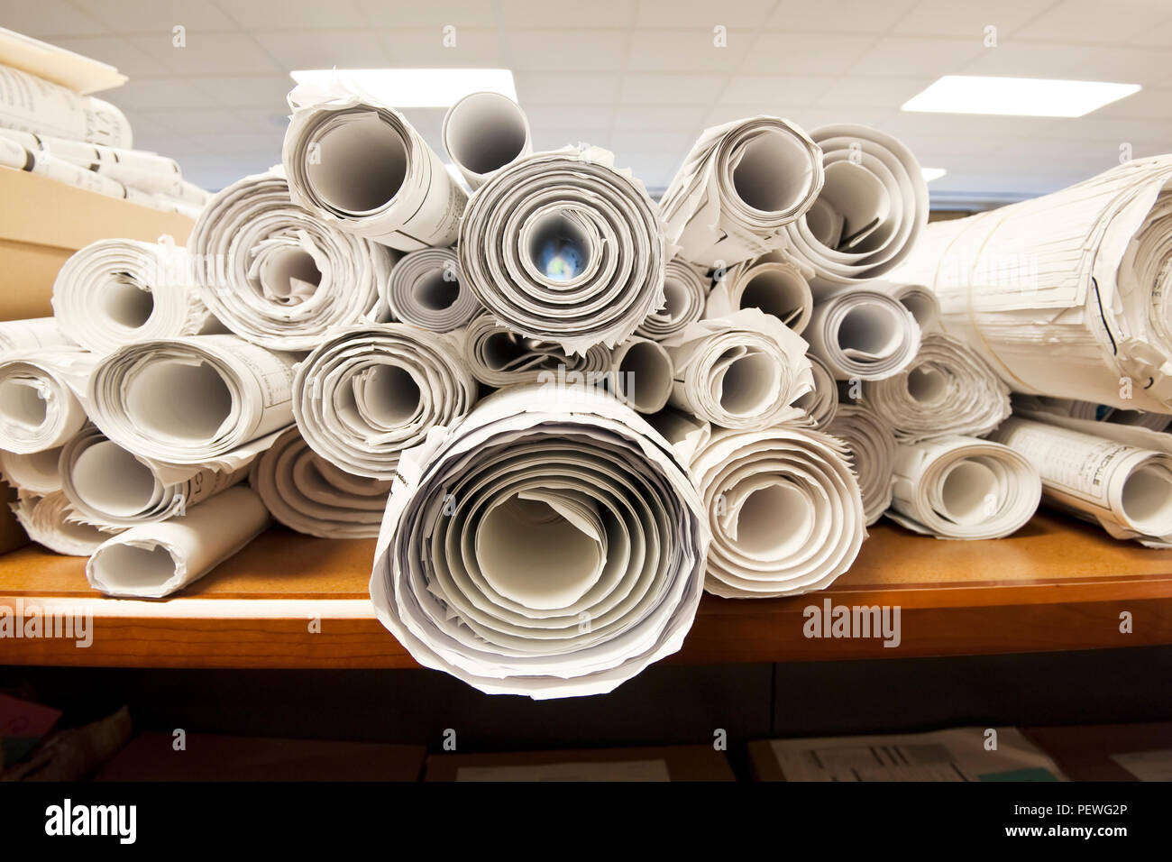 A closeup still life of blueprints in an architect's office Stock Photo ...