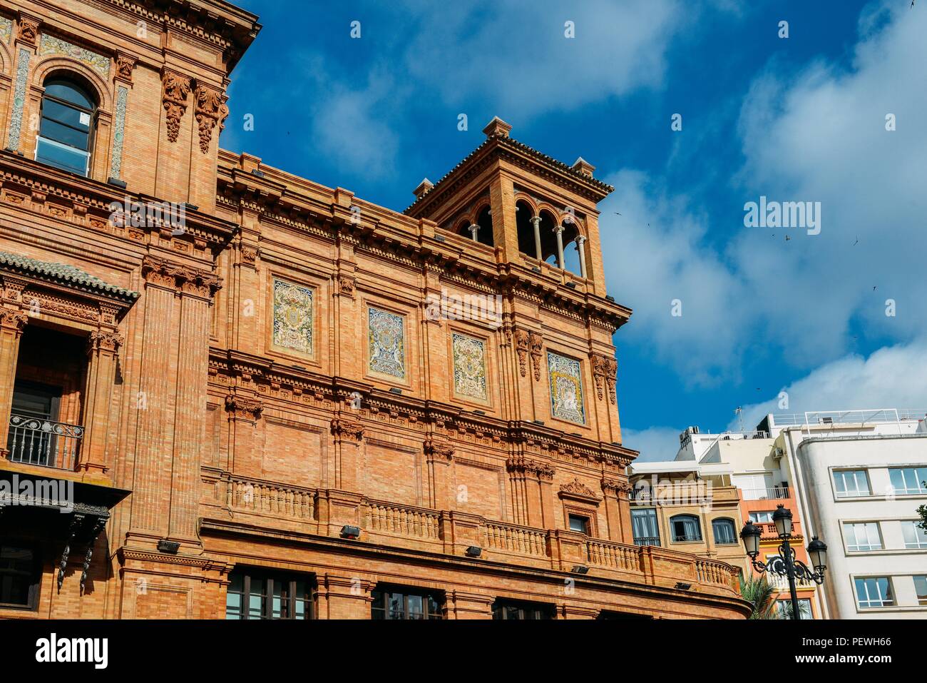 Seville, Spain - July 15, 2018: Front facade of the building Plaza ...