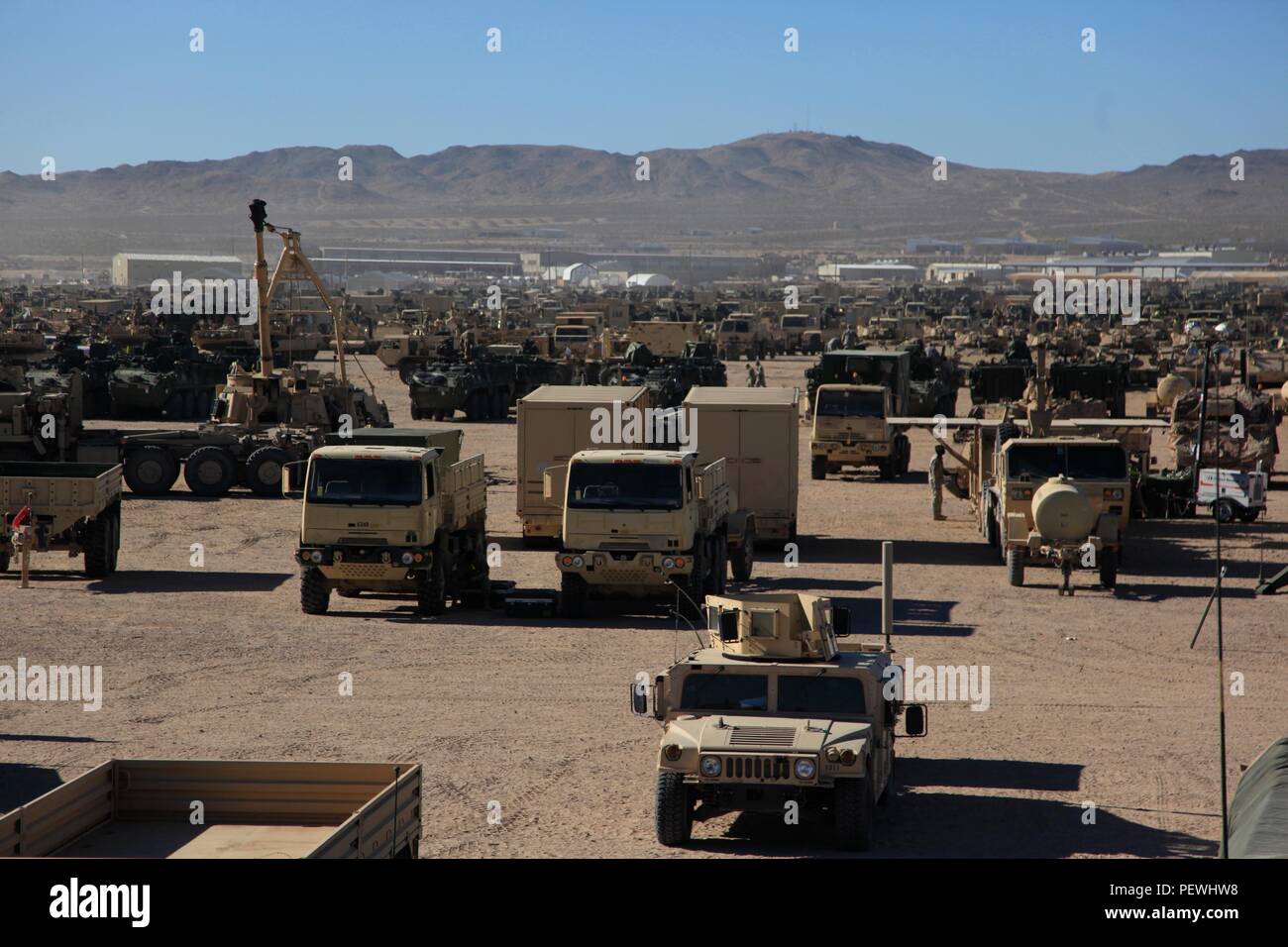 U.S. Army 3rd Cavalry Regiment lines their vehicles up in Fort Irwin's ...