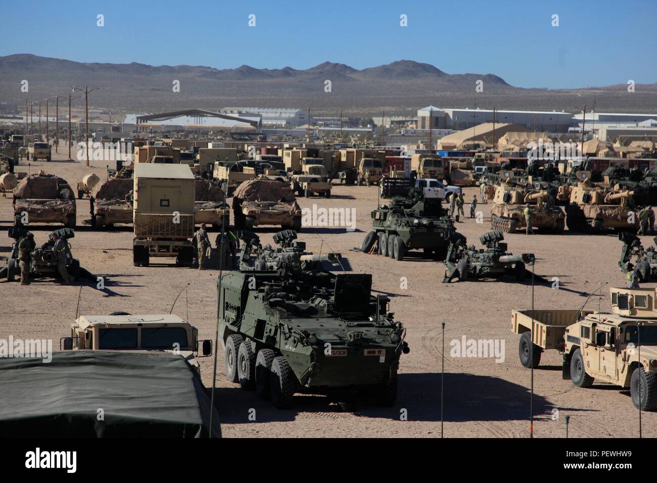 U.S. Army 3d Cavalry Regiment lines their vehicles up in Fort Irwin's ...