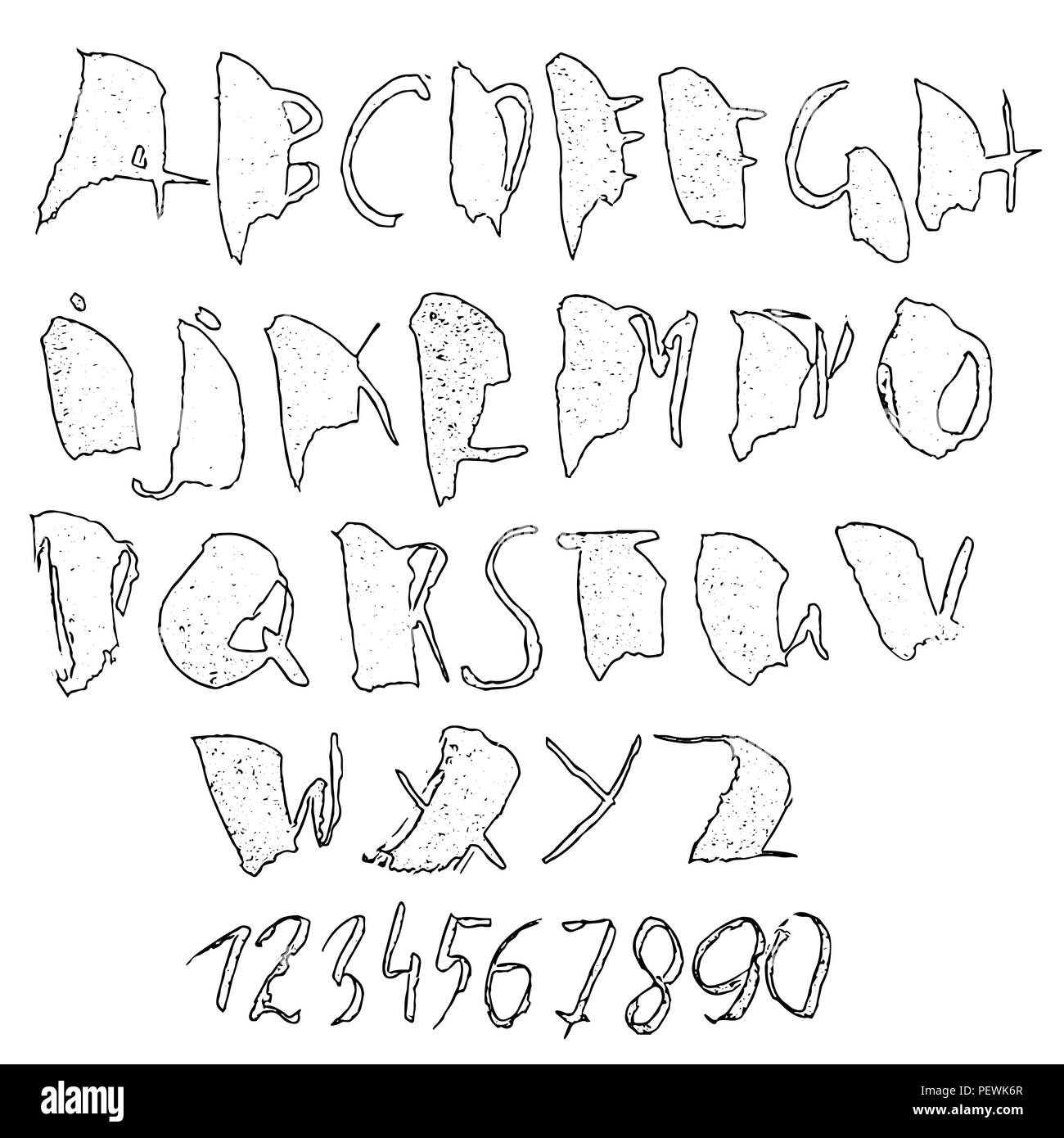 Hand drawn dry brush lettering. Grunge style alphabet. Handwritten font ...