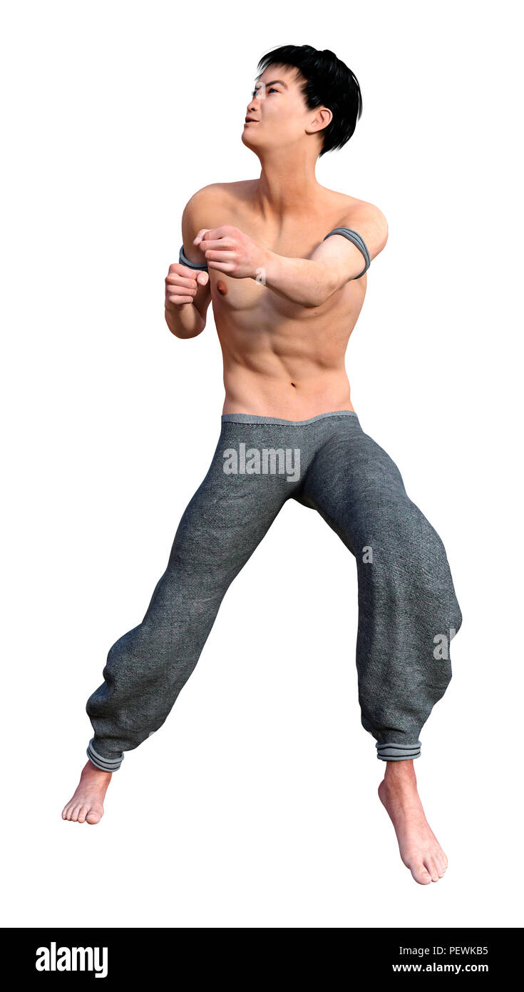 3D rendering of a fighting monk isolated on white background Stock ...