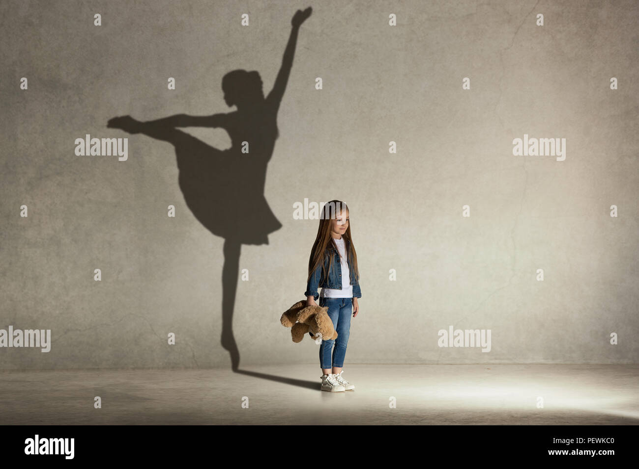 Baby girl dreaming about dancing ballet. Childhood and dream concept ...