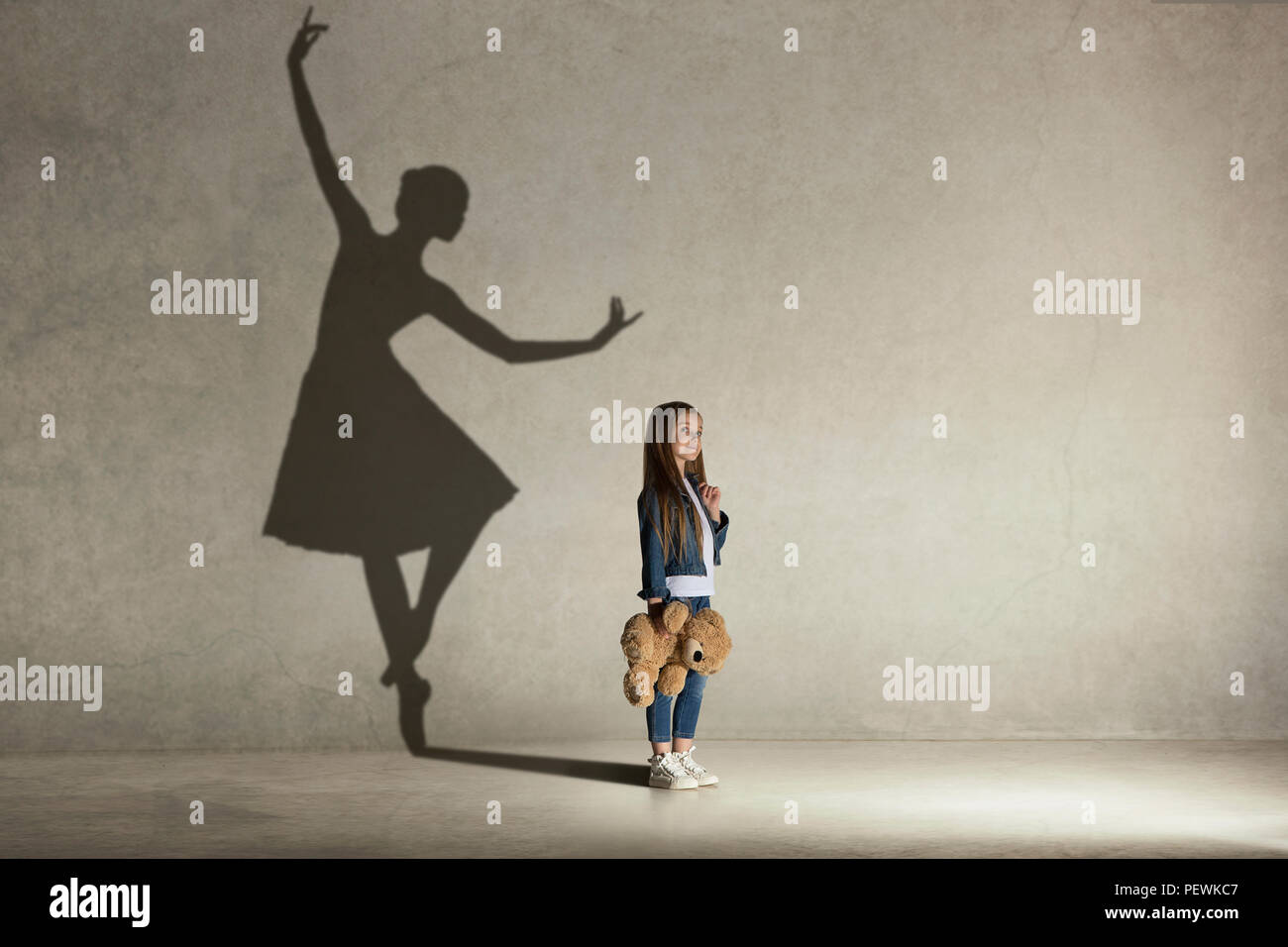 Baby girl dreaming about dancing ballet. Childhood and dream concept ...