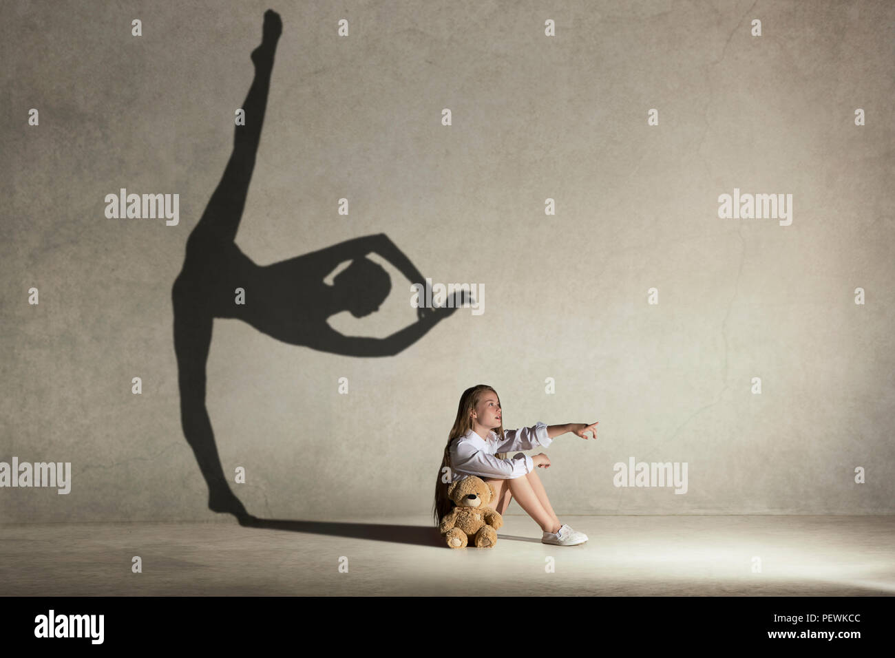 Baby girl dreaming about dancing ballet. Childhood and dream concept ...