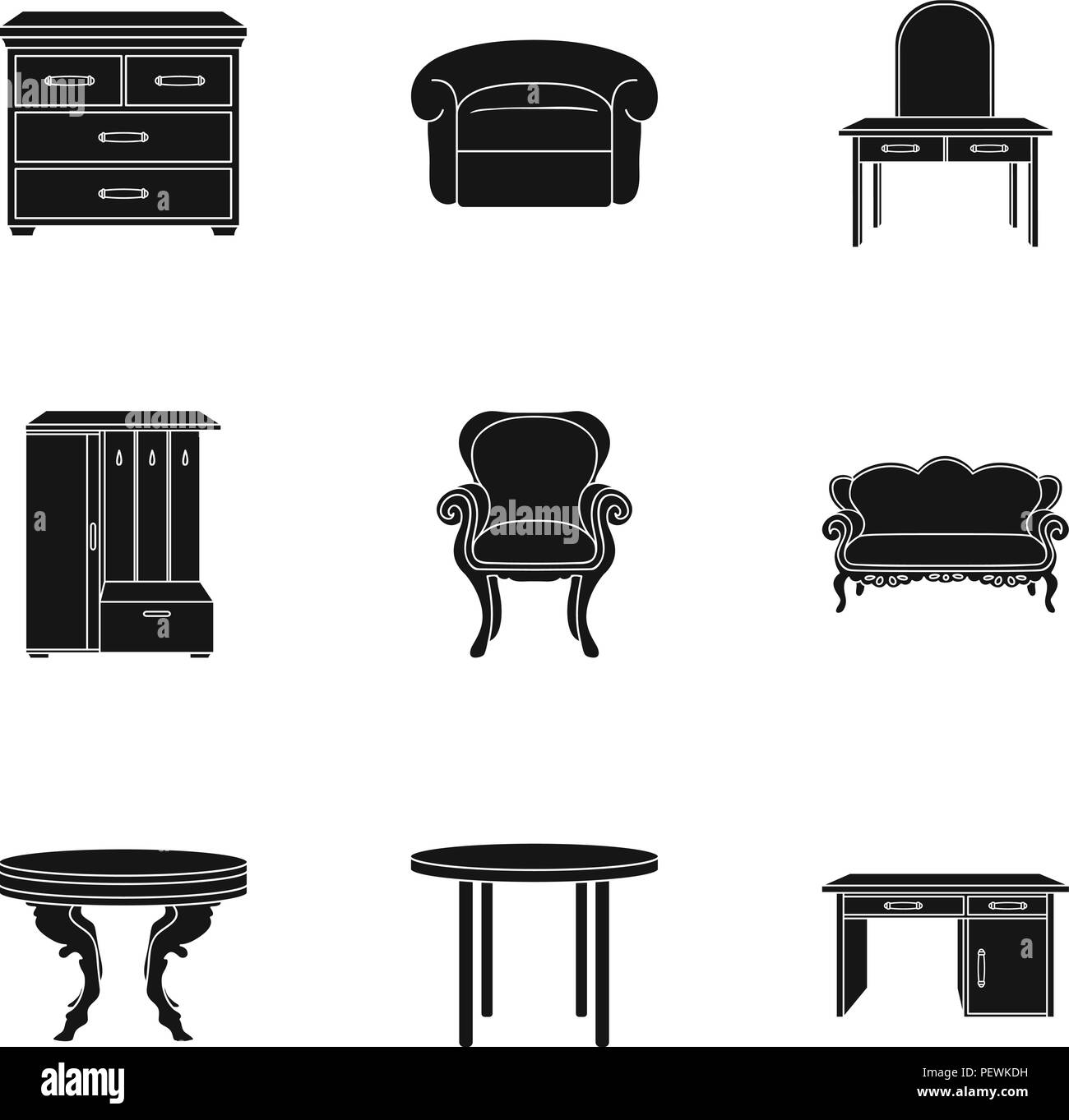 Furniture and home interior set icons in black design. Big collection ...