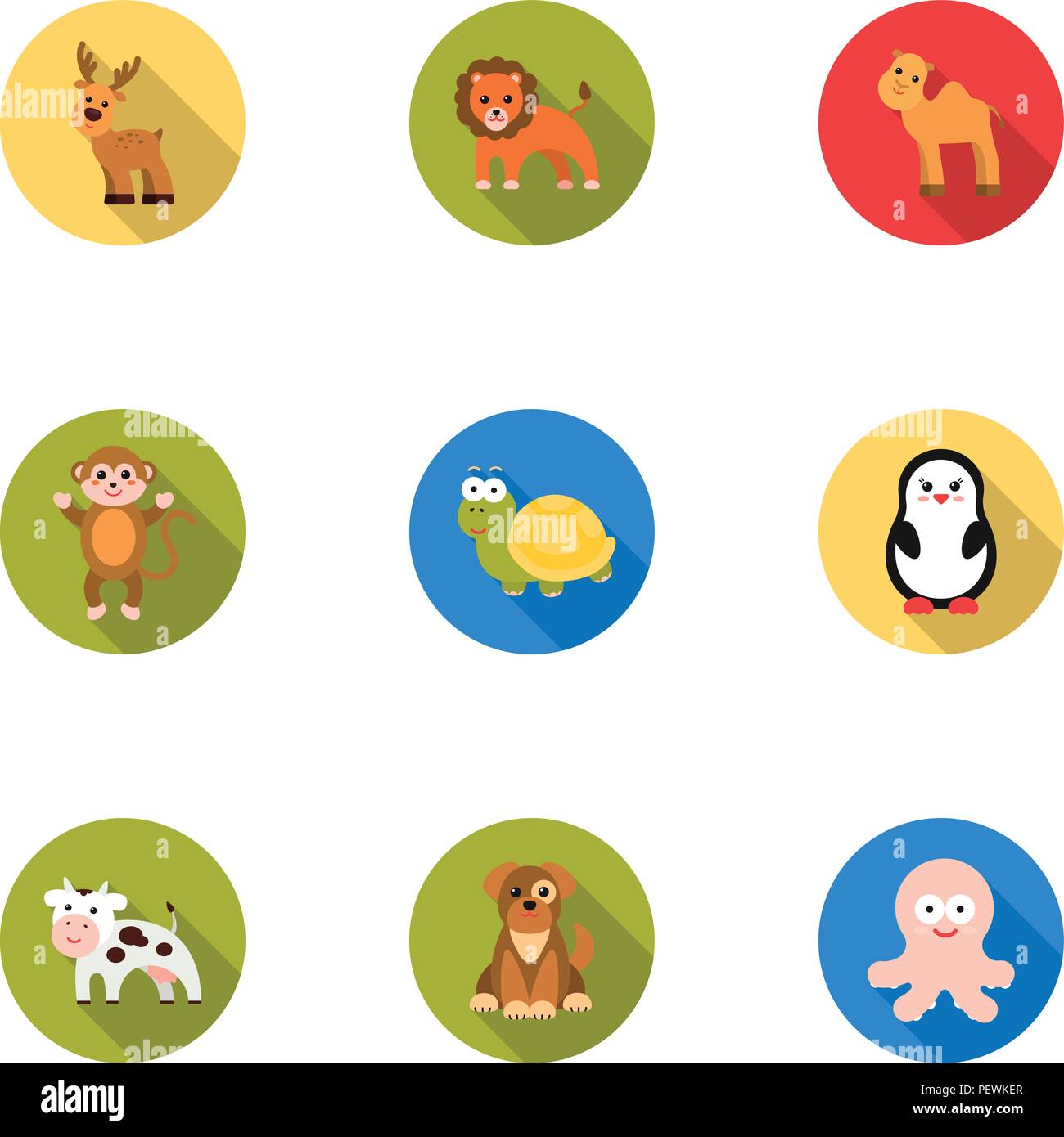 Animals set icons in flat style. Big collection of animals vector ...