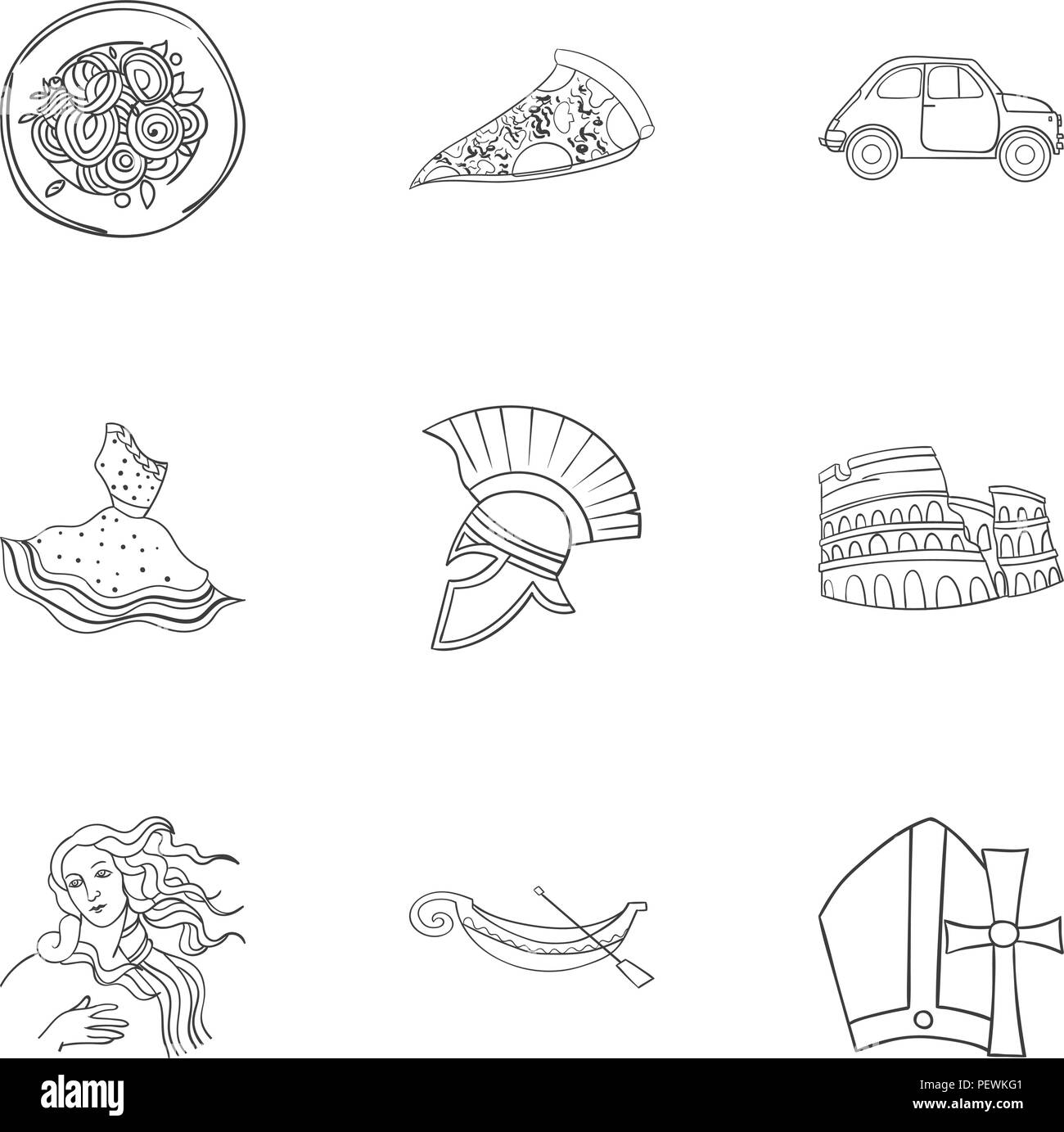 Italy country set icons in outline design. Big collection of Italy ...