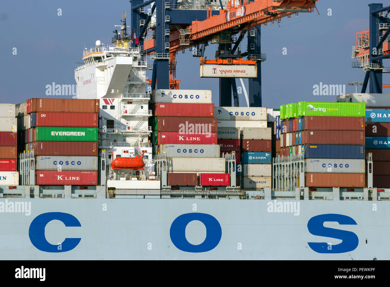 Cosco shipping container ship loading and unloading hi-res stock ...