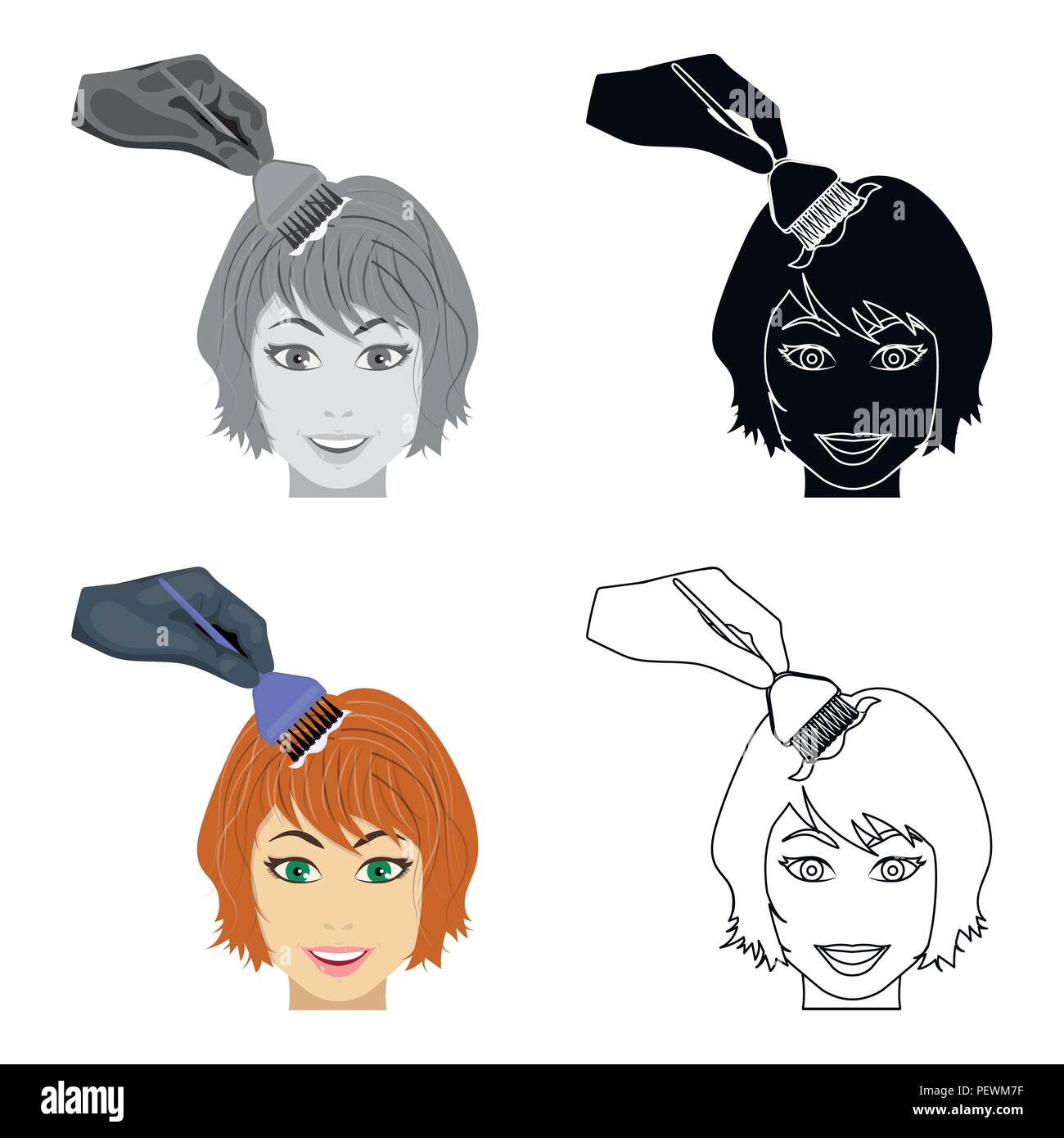 Staining of female hair in a hairdresser. Hair dyeing single icon in ...