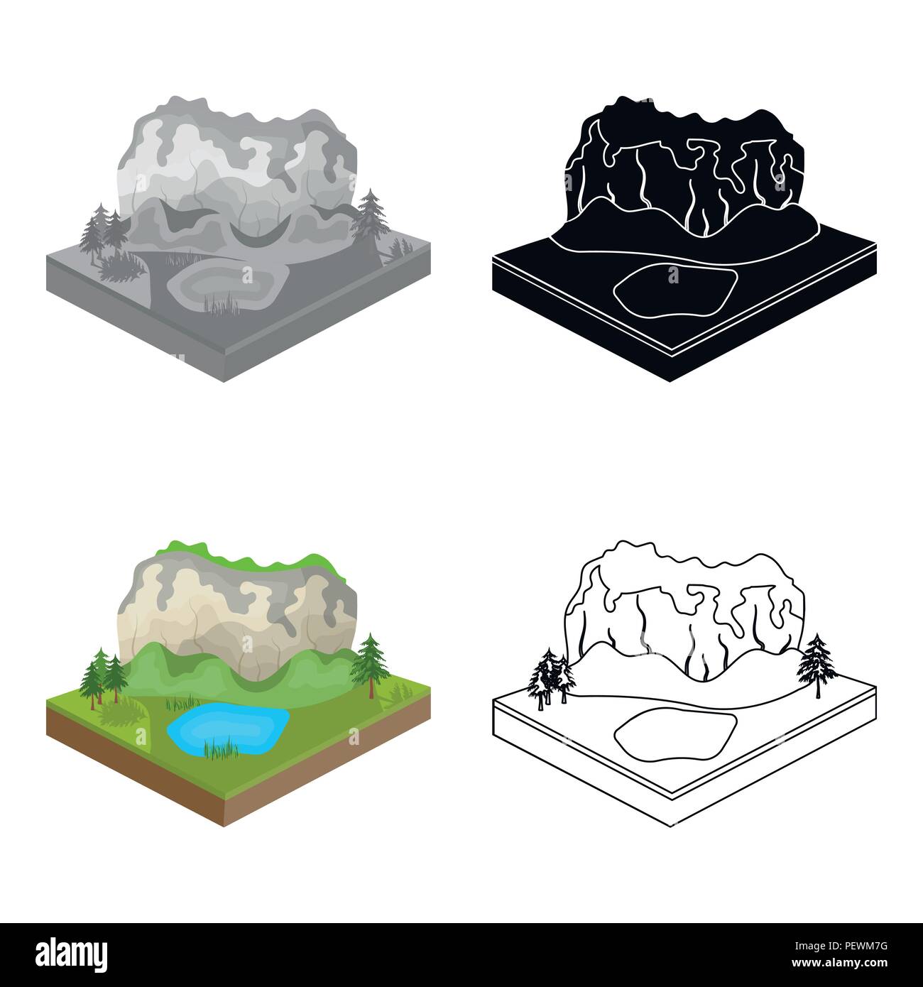 Mountains, rocks and landscape. Relief and mountains single icon in ...