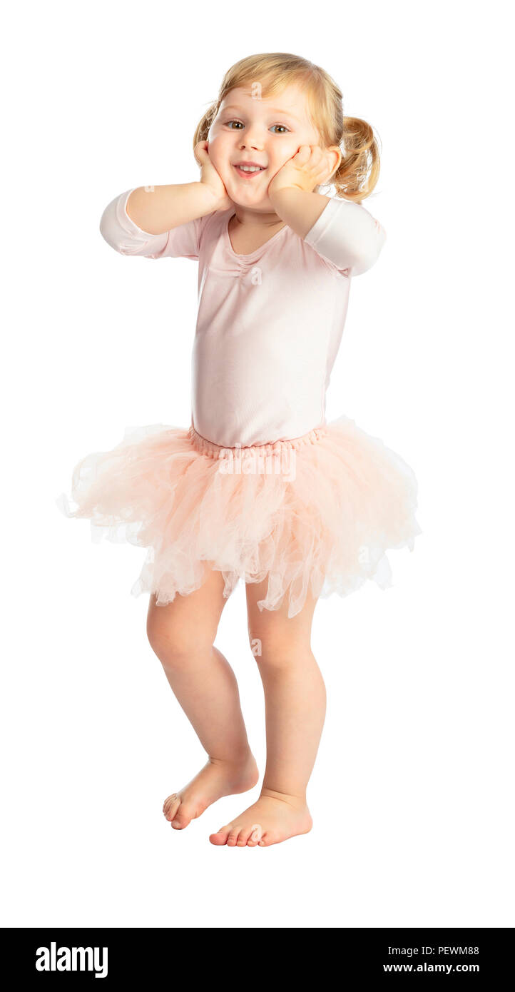 portrait of female child practice classic ballet isolated on white ...