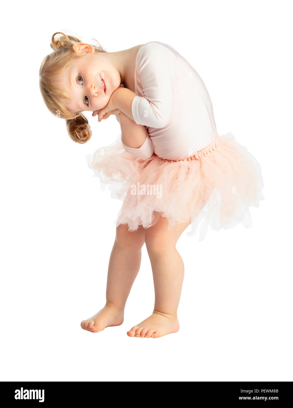 portrait of female child practice classic ballet isolated on white ...
