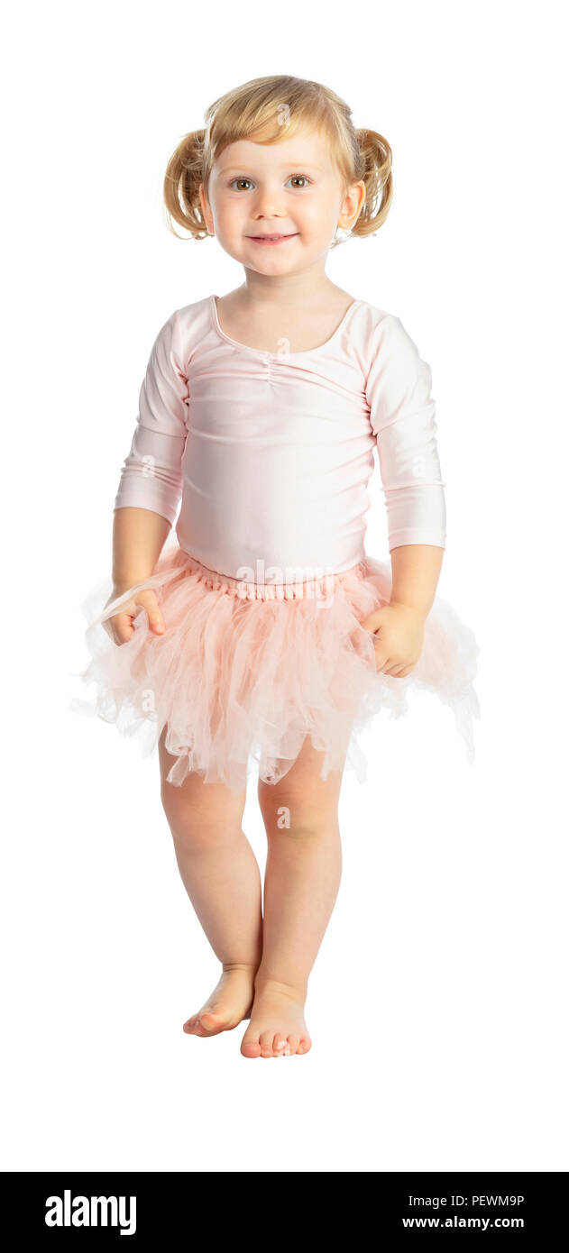portrait of female child practice classic ballet isolated on white ...