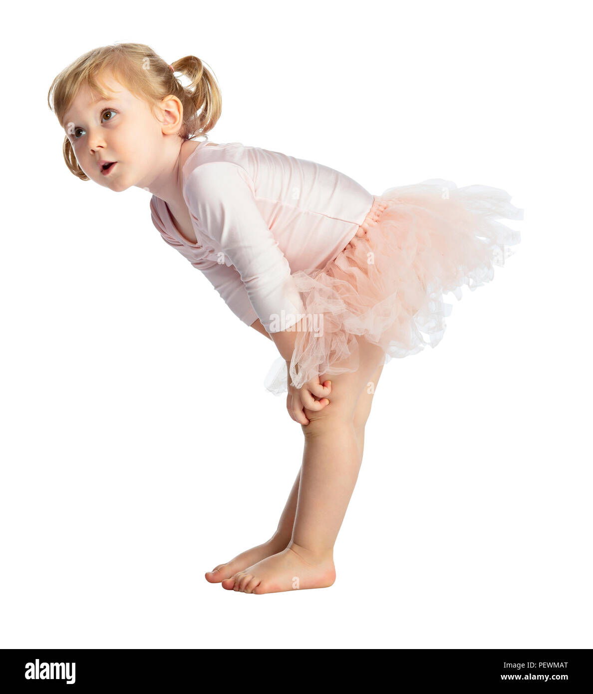 portrait of female child practice classic ballet isolated on white ...
