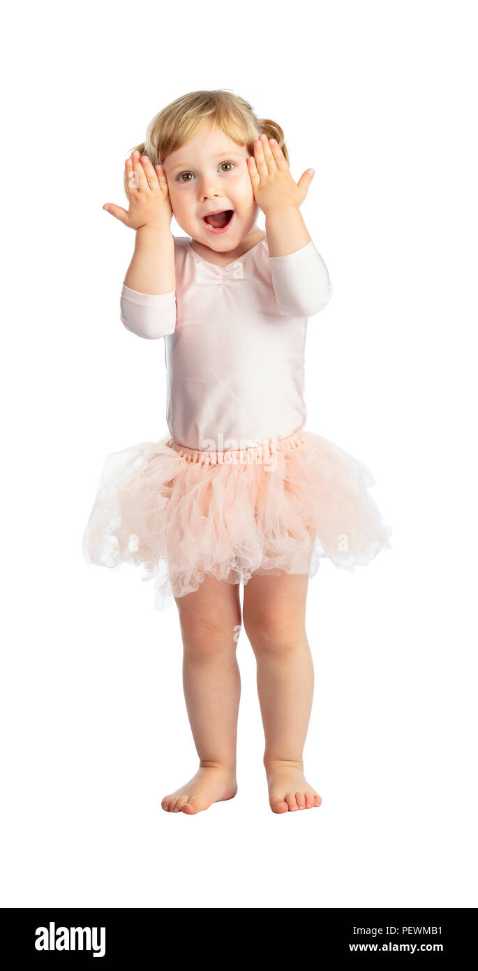 portrait of female child practice classic ballet isolated on white ...