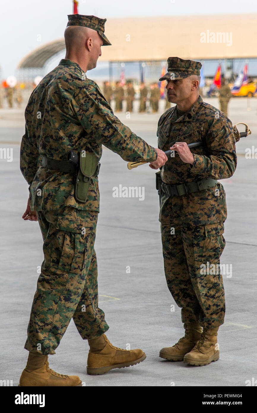 Col. Daniel Shipley, left, Marine Aircraft Group 12 commanding officer ...