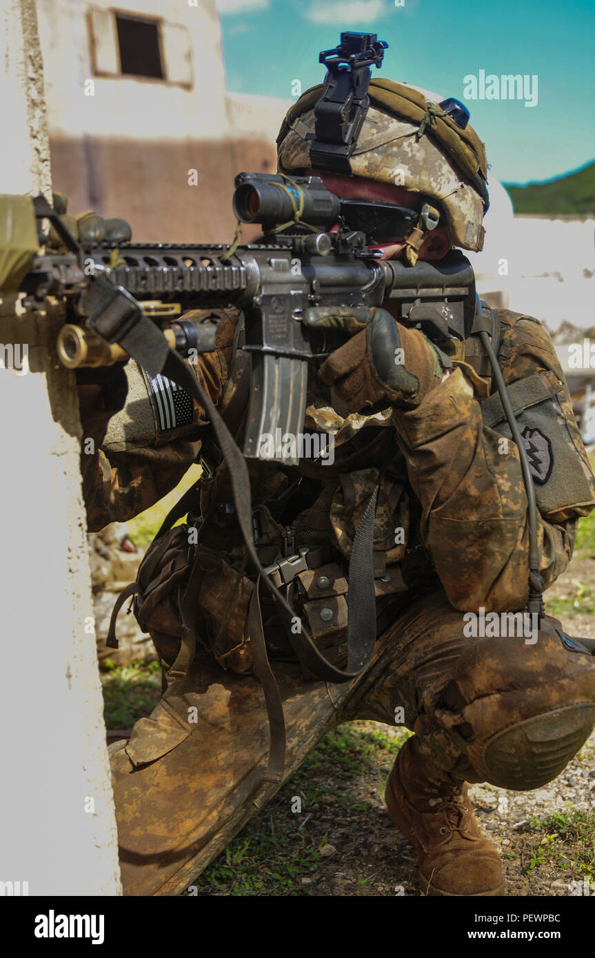 An infantryman with Company B, 1st Battalion, 21st Infantry Regiment ...