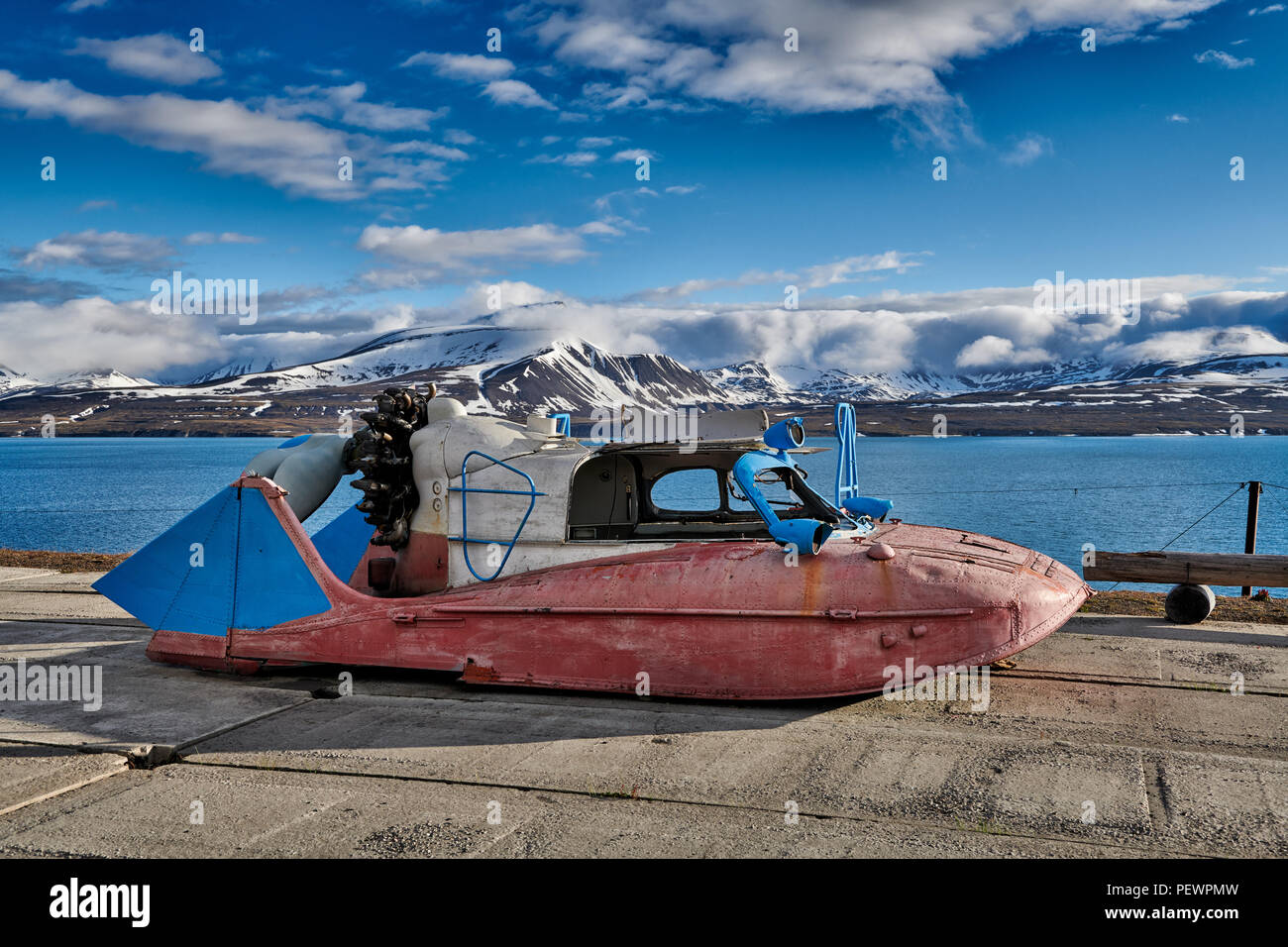 remains of strange flying boat in russian mining town Barentsburg ...