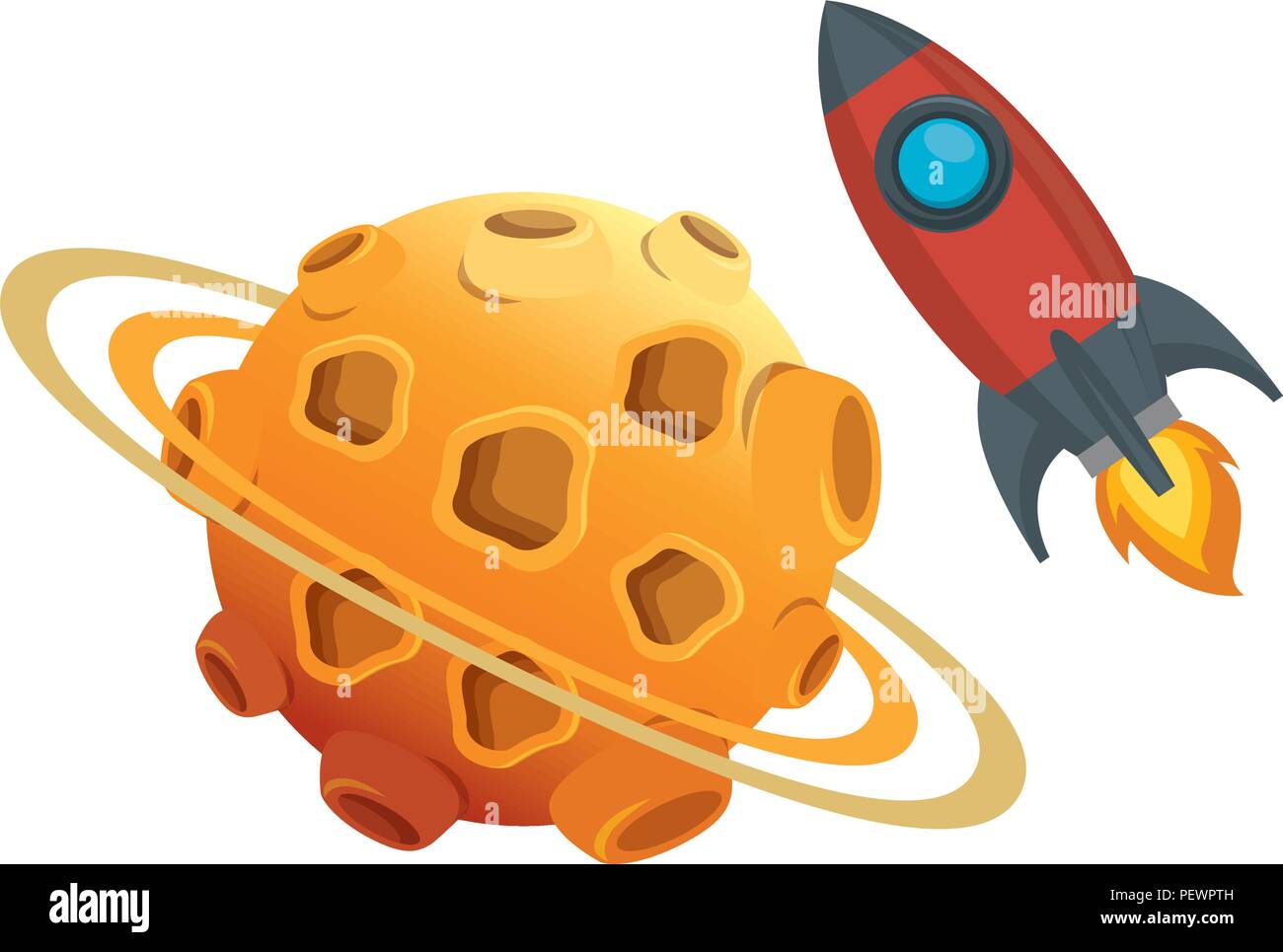universe planet with craters and rocket flying Stock Vector Image & Art ...