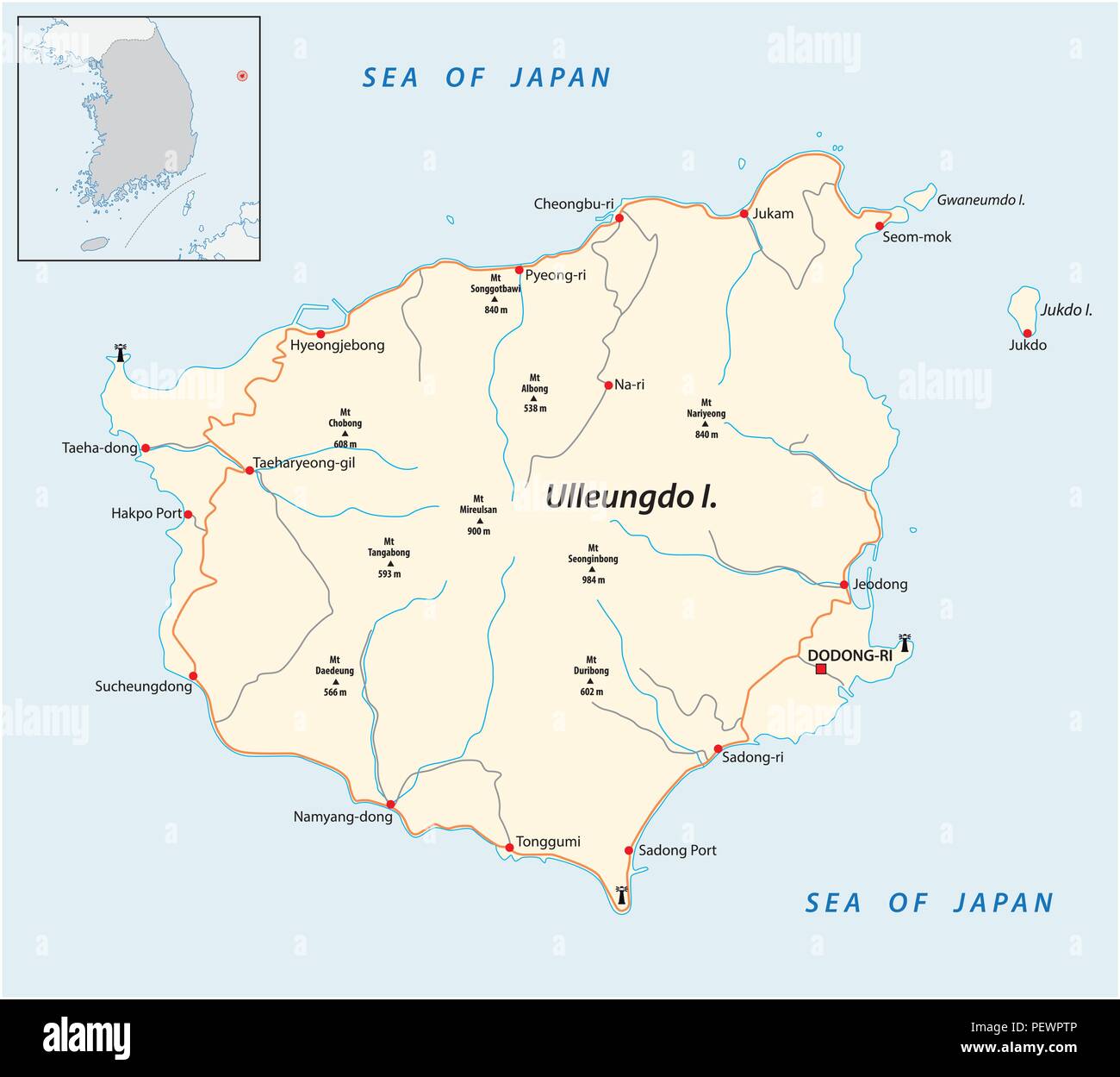 Ulleungdo Island road and outline vector map Stock Vector Image & Art ...