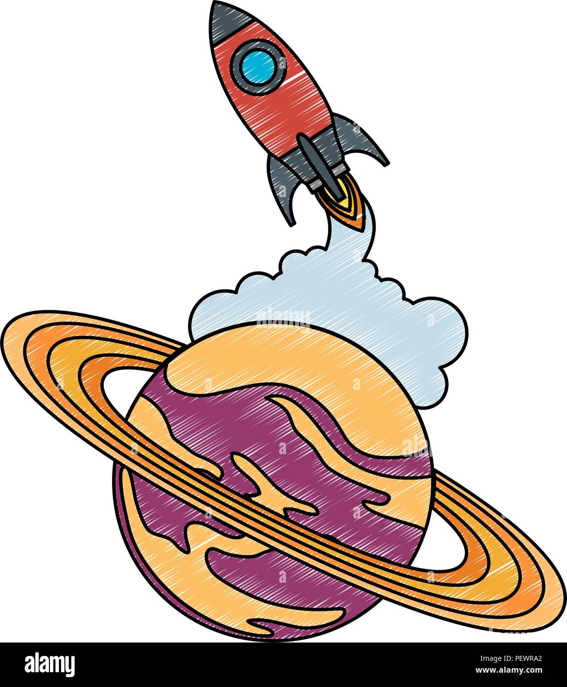 universe planet saturn with rocket flying Stock Vector Image & Art - Alamy