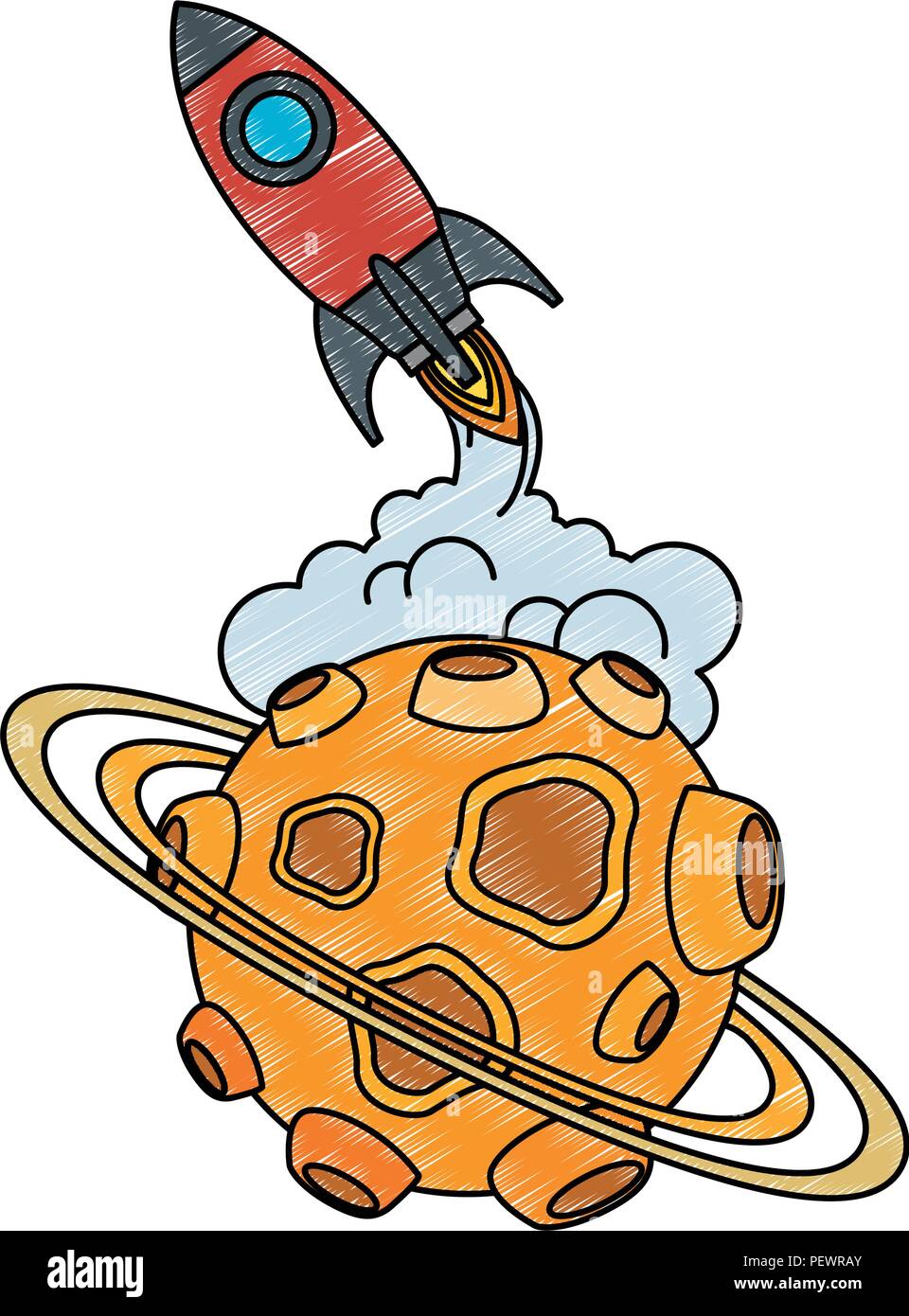 universe planet with craters and rocket flying Stock Vector Image & Art ...