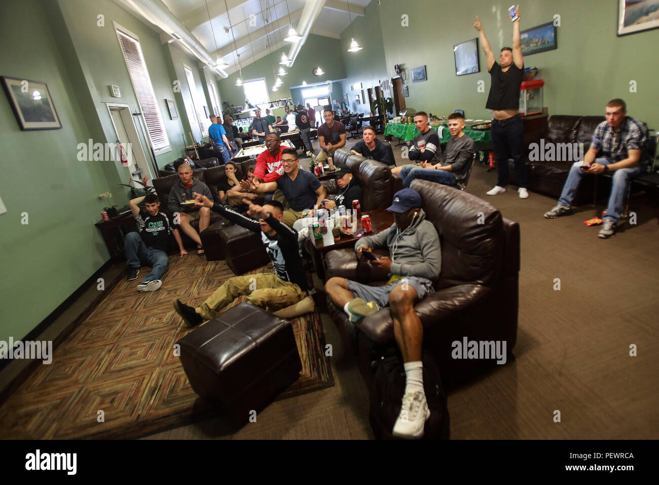 Marines celebrate during the Super Bowl at a Single Marine Program ...