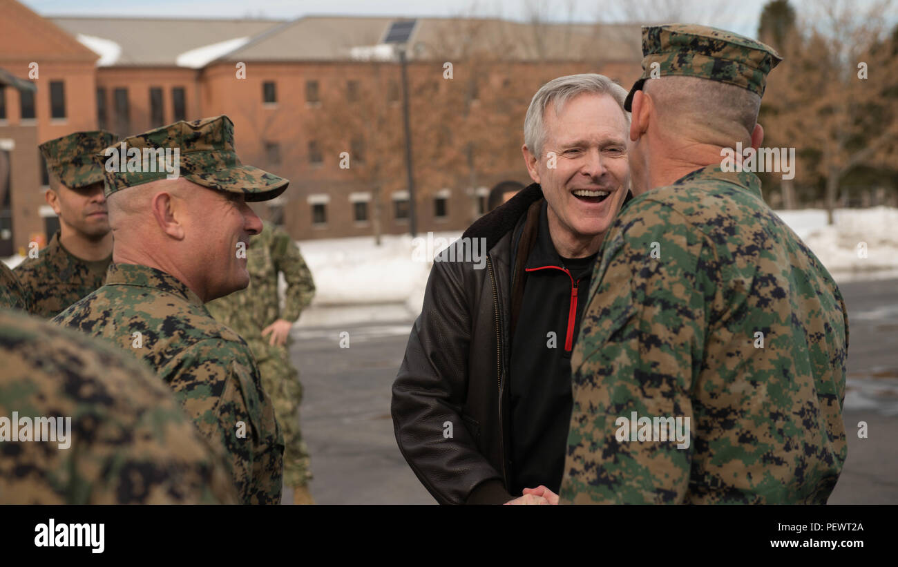 Secretary of the Navy Ray Mabus is greeted by Maj. Gen. James W ...