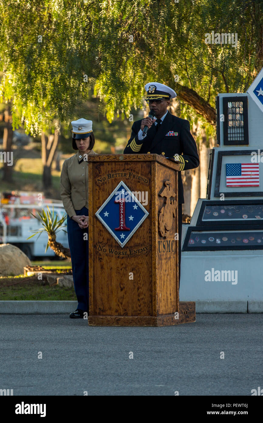 U.S. Navy CAPT. Wesley, 1st Marine Division Chaplain, gives the ...
