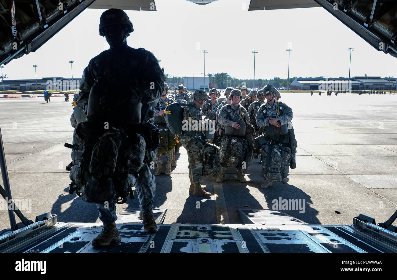 U.S. Army 82nd Airborne, 127th Engineer Battalion soldiers load on a U ...