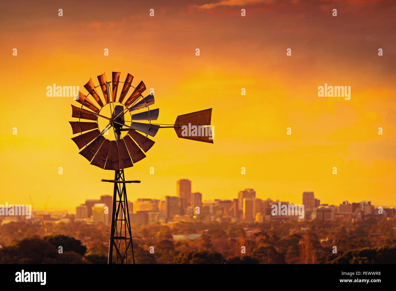 Windmill at sunset in Adelaide Hills, South Australia Stock Photo - Alamy