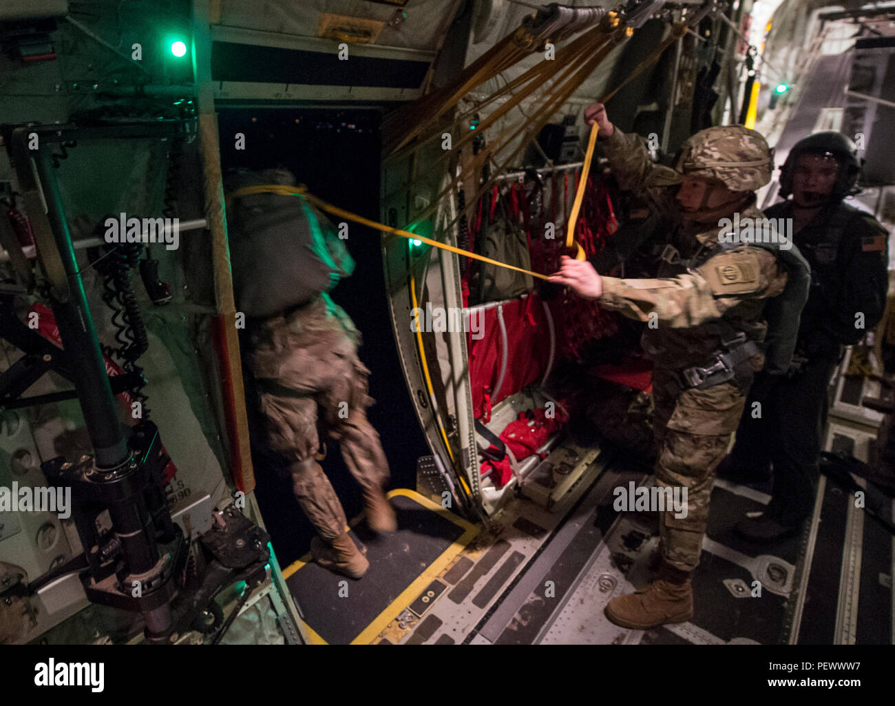A U.S. Army soldier with the 82nd Airborne Division conducts a static ...