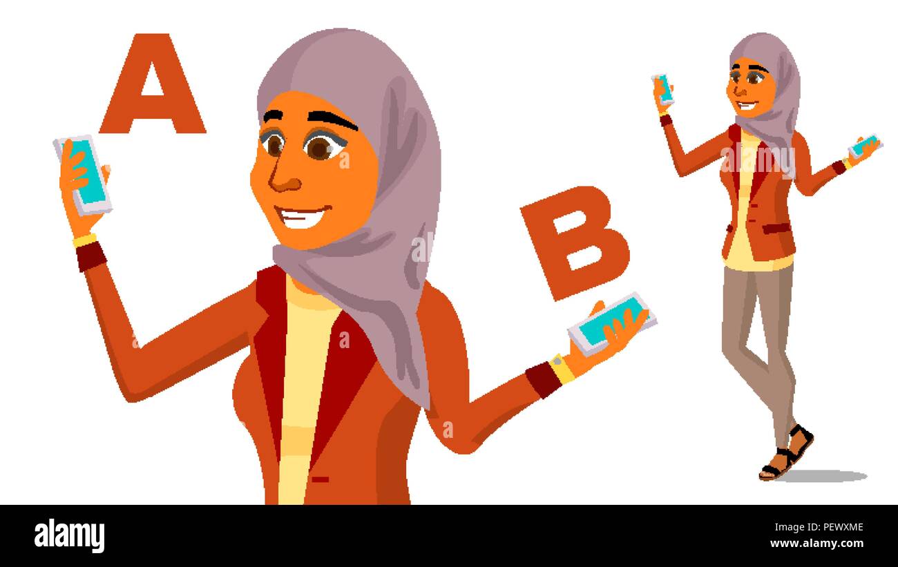 Arab Woman Comparing A With B Vector. Good Idea. Carrying A Balance ...