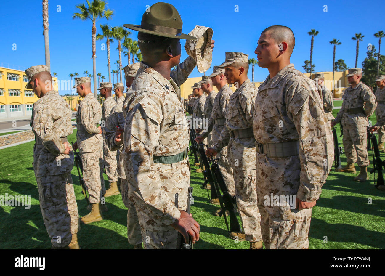 Staff Sgt. Deonte D. Miller, drill instructor of India Company, 3rd ...
