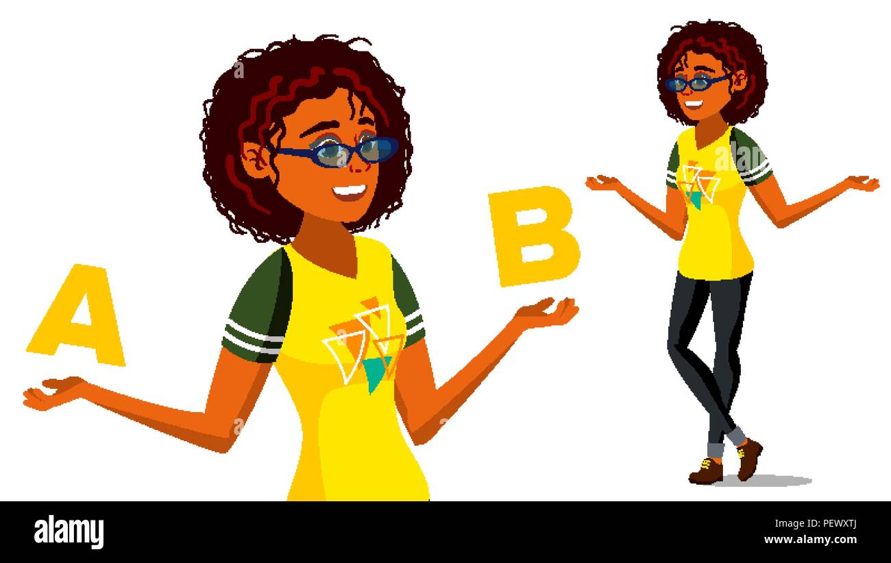 Afro american Woman Comparing A With B Vector. Balance Of Mind And ...