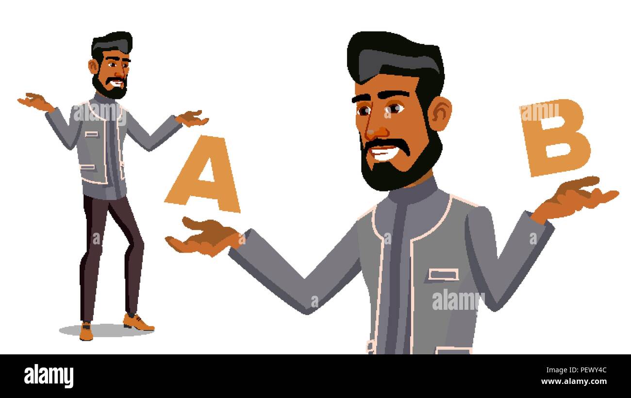 Arab Man Comparing A With B Vector. Balance Of Mind And Emotions ...